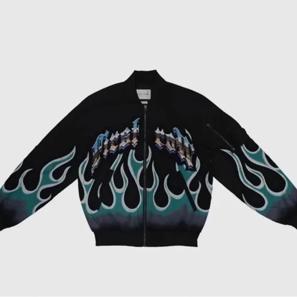 Jackets & Coats | Black Jacket With Blue Flame Design | Poshmark